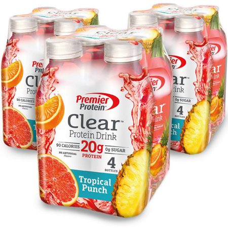 Premier Protein Clear Protein Drink, Tropical Punch, 20g Protein, 16.9 ...