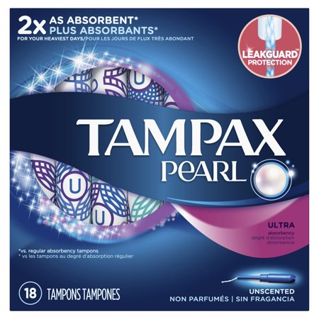 Tampax Pearl Ultra Plastic Tampons, Unscented, 18 Count - Walmart.com