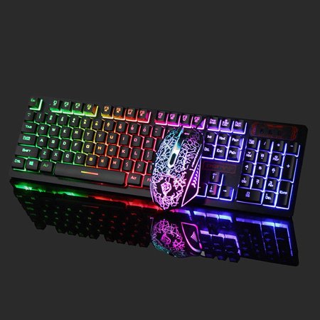 Rainbow Gaming Keyboard and Mouse Set LED Multi-Colored Changing ...