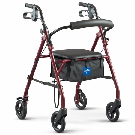 Medline Steel Rollator Walker, Burgundy, 350 lbs Capacity - Walmart.com