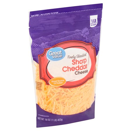 Great Value Finely Shredded Sharp Cheddar Cheese, 16 oz - Walmart.com