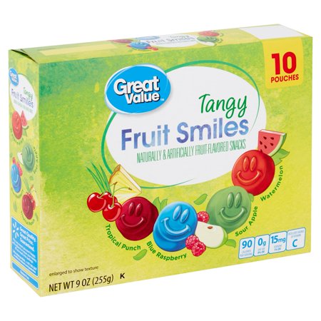 Great Value Tangy Fruit Smiles Fruit-Flavored Snacks, 10 count, 9 oz ...