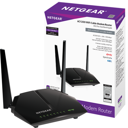 NETGEAR AC1200 (8x4) WiFi Cable Modem Router Combo C6220, DOCSIS 3.0 ...